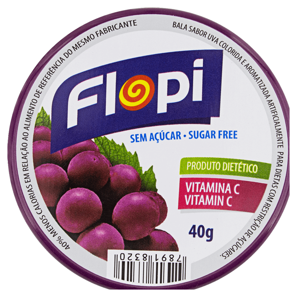 Bala Uva Zero Açúcar Flopi Lata 40g - giassi - Giassi Supermercados