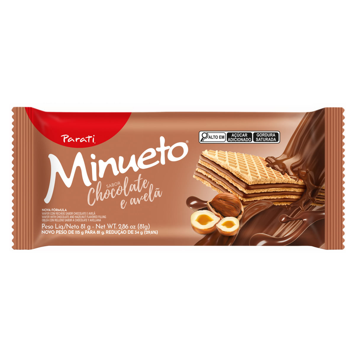 Biscoito Wafer Recheio Chocolate e Avelã Minueto Pacote 81g - giassi ...